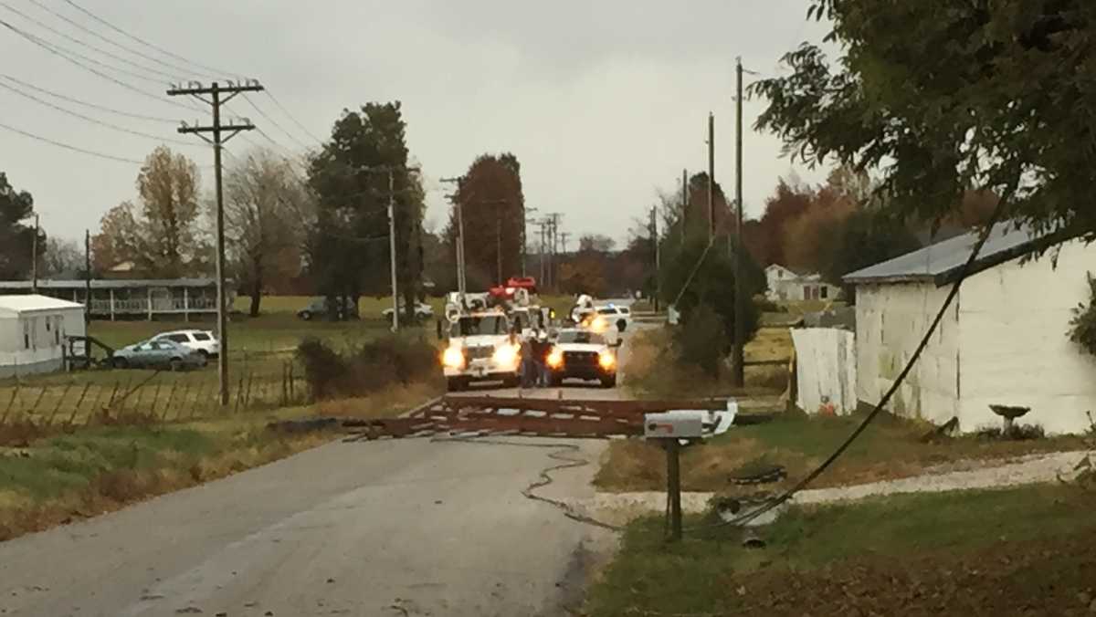 Fallen power line blocks road in Lincoln