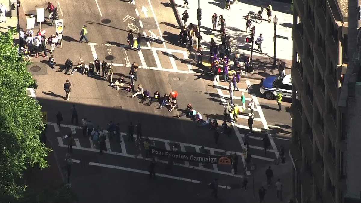 Protesters Block Traffic In Downtown Boston