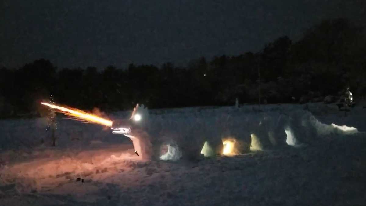 Forget the snowman, check out this fire-breathing snow dragon