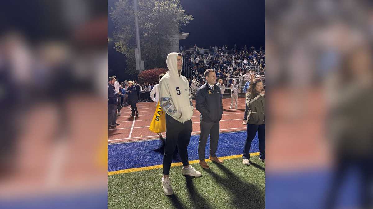 Patriots QB Drake Maye attends Mass. high school football game