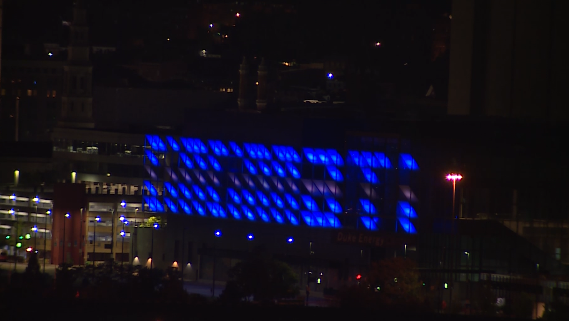 Duke Energy Convention Center lit to remember fallen deputy Larry Henderson