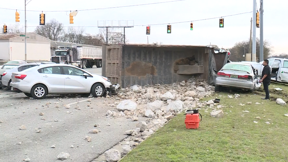 Tarrant PD investigating cause of crash involving overturned dump truck