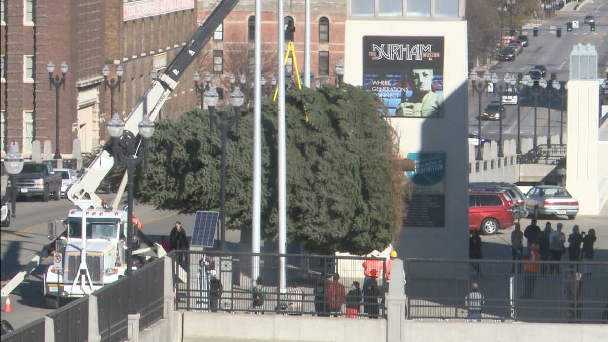 Time lapse: Crews move tree into Durham Museum