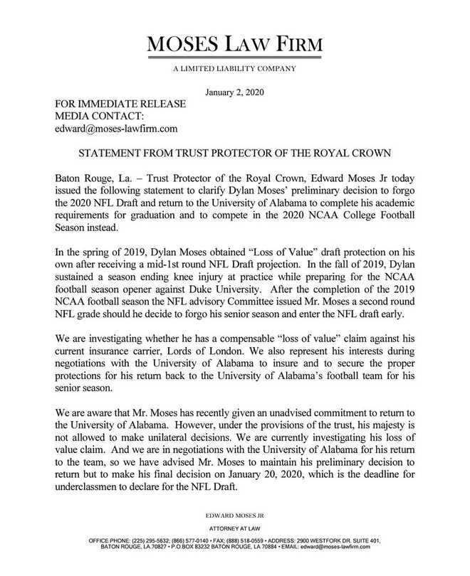 Alabama linebacker Dylan Moses won't make NFL decision until Jan. 20