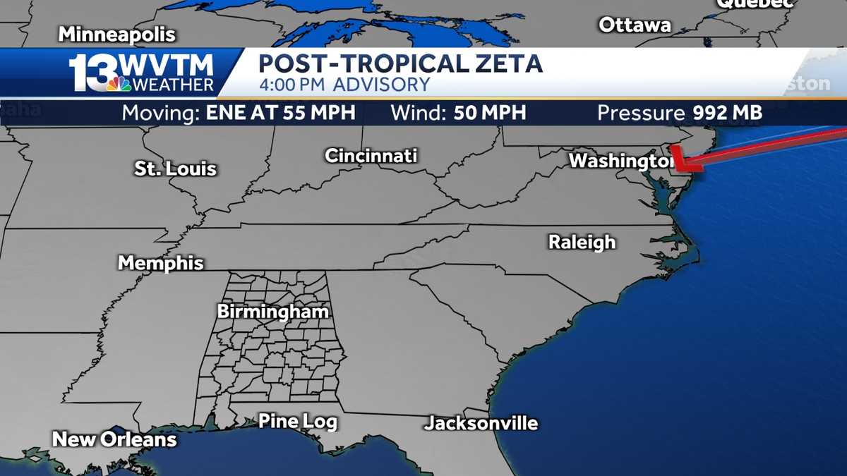 Tropical Storm Zeta is moving away from central Alabama