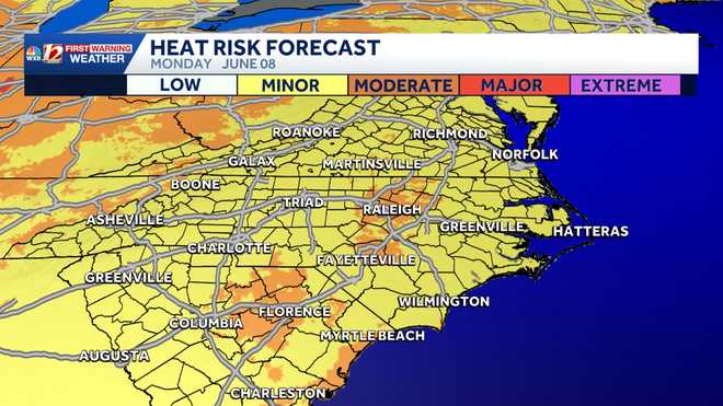 Dangerous heat in North Carolina this week | Spotty rain & storms