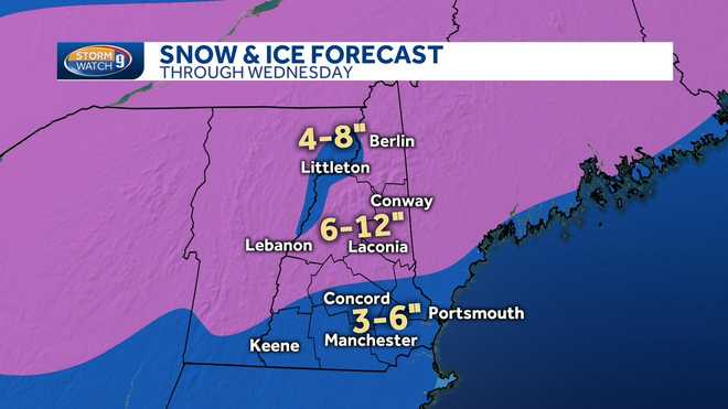 Snow begins changing to wintry mix in southern NH; 6-12 inches of snow ...