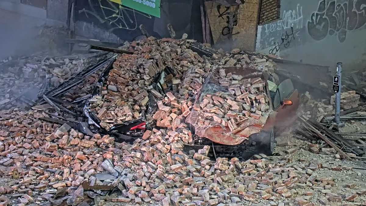 Video shows crash, building collapse after attempted police stop