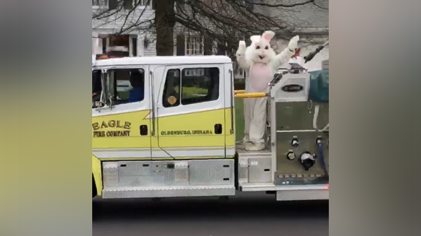 Easter bunny visits residents via fire truck as Batesville, Oldenburg ...