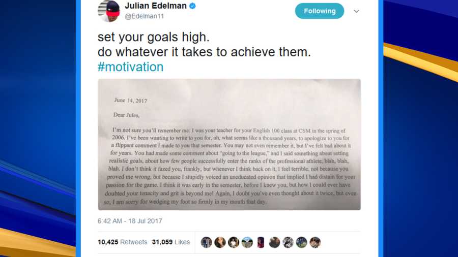 Julian Edelman shares inspirational message with his Twitter followers