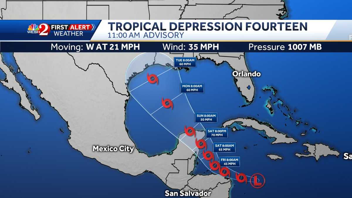 Tropical Depression 14 forms in the Caribbean