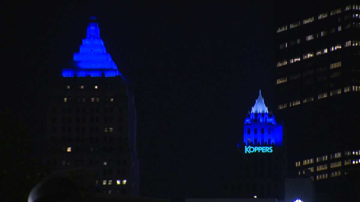 Honoring Andrew Carnegie: Pittsburgh buildings light up in blue and white