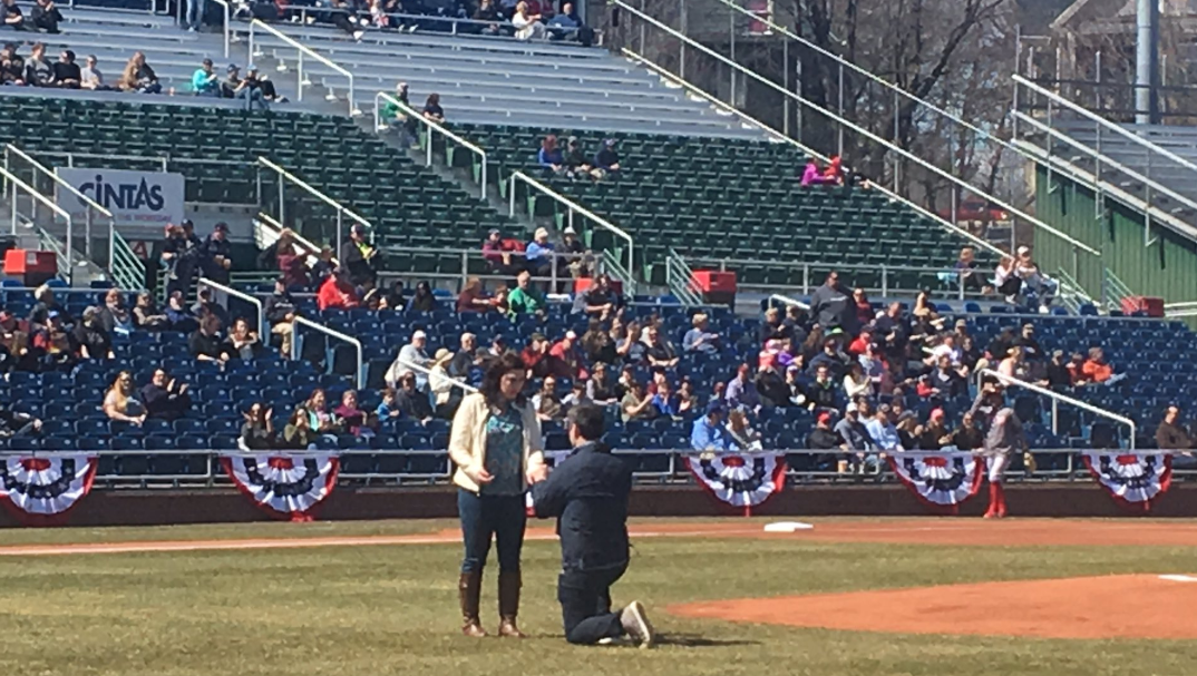 Kathleen Jordan gets engaged after throwing first pitch at Sea Dogs game