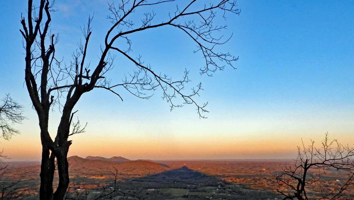 North Carolina Pilot Mountain casts mysterious pyramid shadow