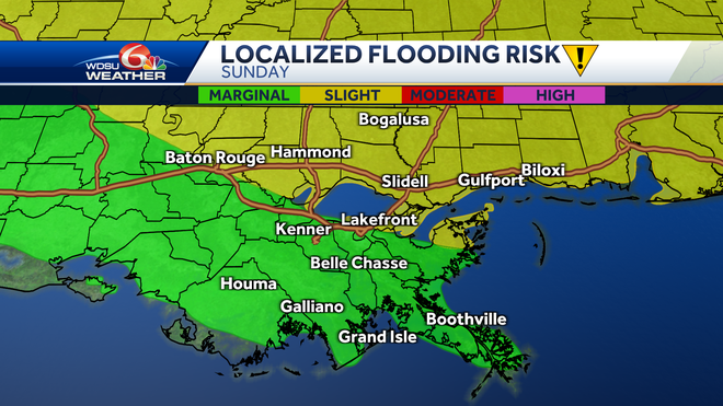 Street flooding, strong wind gust risks in New Orleans
