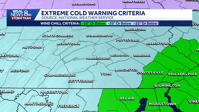 Extreme cold warning issued for South-Central Pennsylvania