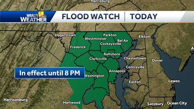 Flood watch in effect for most of Maryland until 8 p.m.