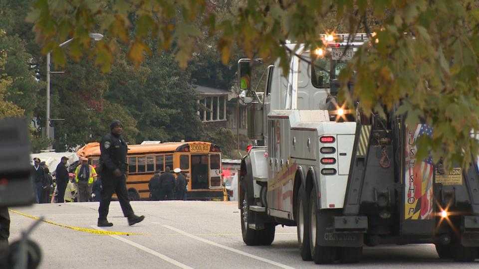 Photos: MTA, school bus crash in SW Baltimore