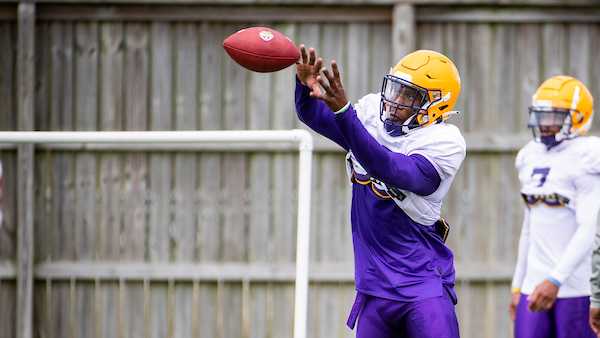The LSU Tigers continue fall camp with another practice with shoulder pads.