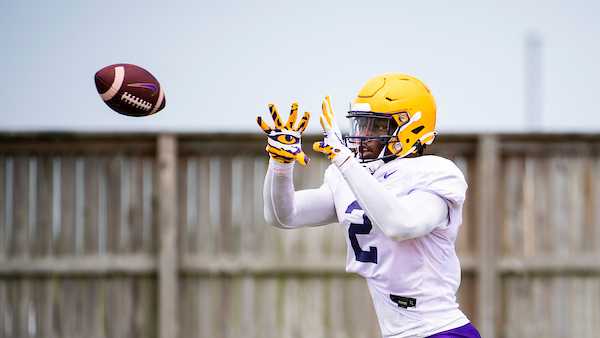 The LSU Tigers continue fall camp with another practice with shoulder pads.
