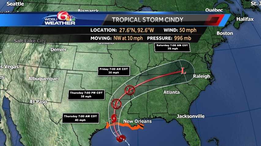 Heavy rain, gusty winds remain big impacts from Tropical Storm Cindy