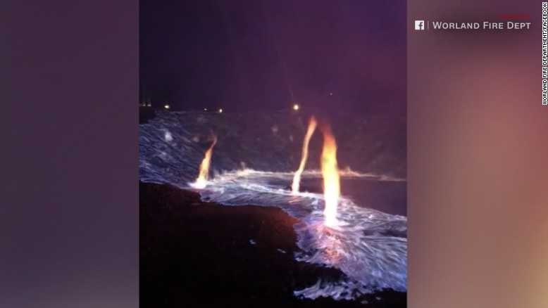 Eerily beautiful sulfur fire emits blue flames and firenadoes!