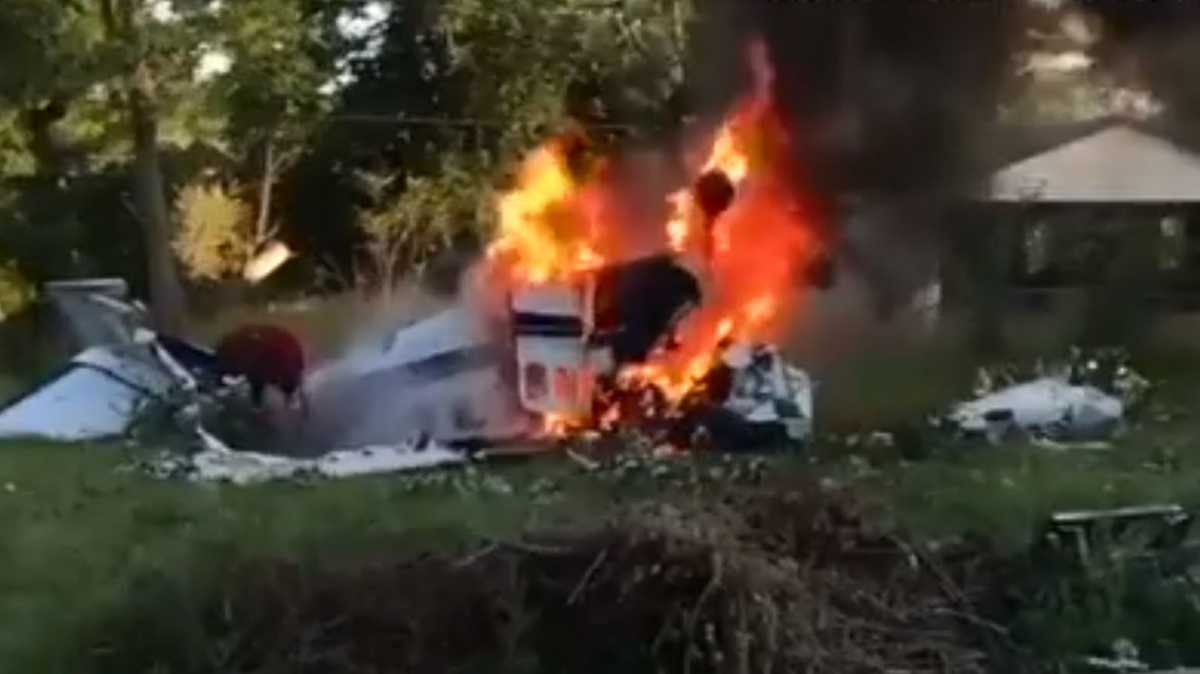 Shocking video shows man crawling from burning plane after deadly crash