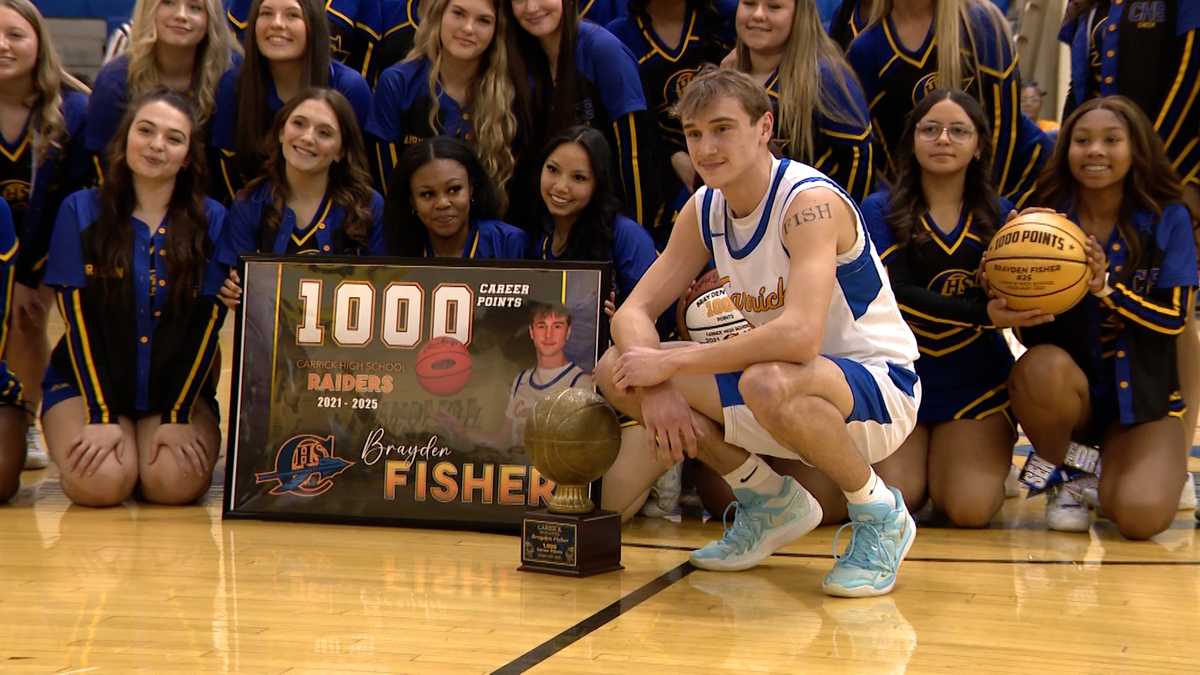 Carrick basketball player Brayden Fisher scores 1,000th point