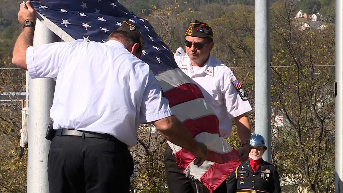 Veteran's honor guard replaces flags in Van Buren change of colors ceremony
