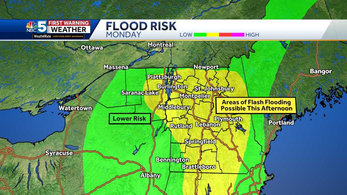 Isolated flash flooding possible in parts of Vermont, New York Monday ...