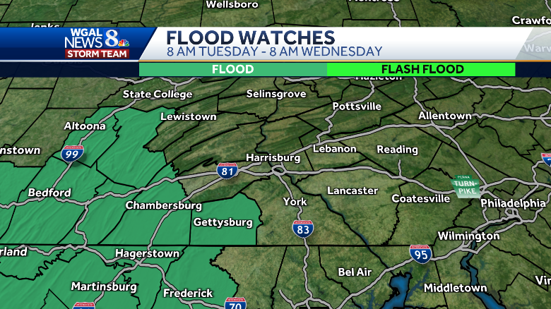 Weather forecast: Flood watch in effect for parts of South-Central Pa.