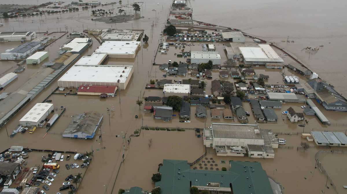 Drone video shows extensive flooding in Pajaro, California