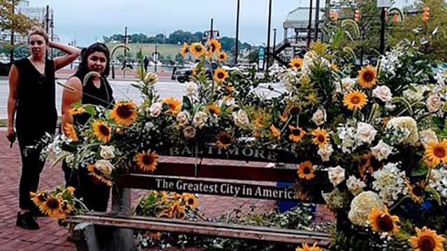 Women decorate bus stop with flowers to combat attacks on Baltimore