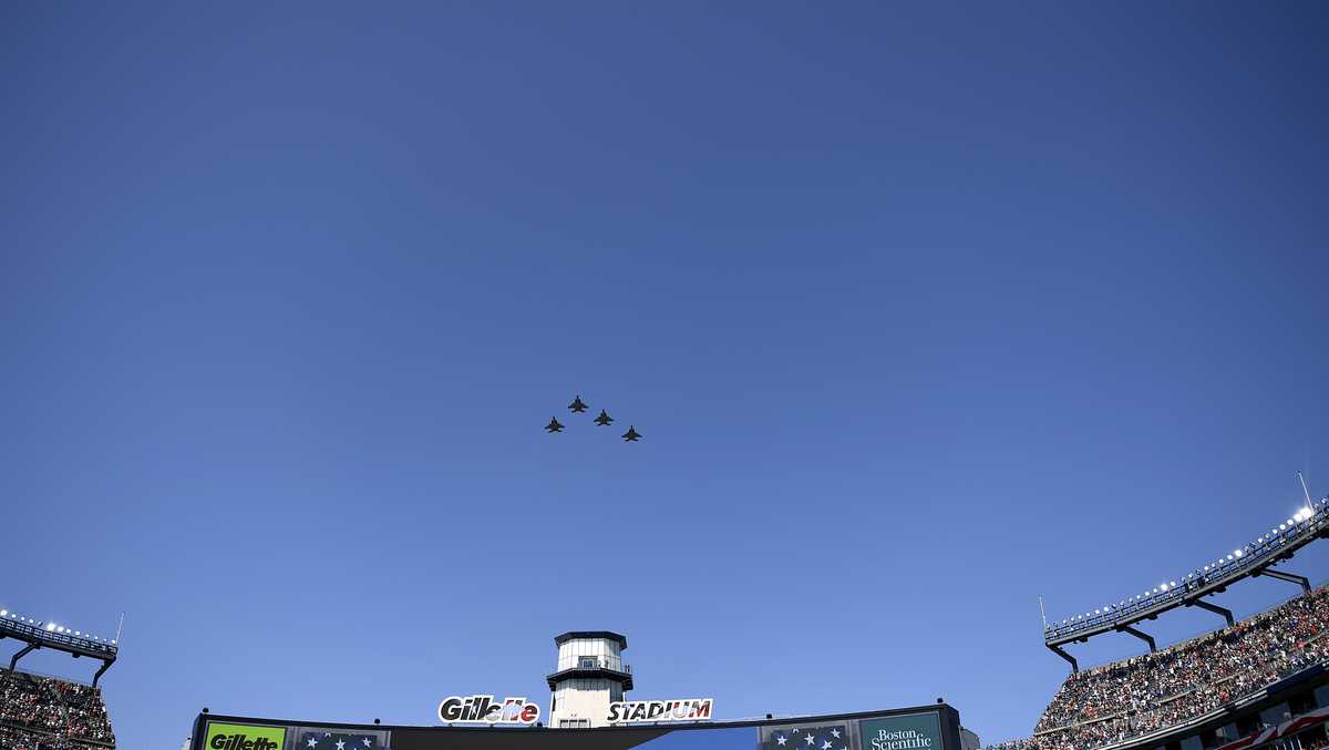 Military flyover part of Patriots game at Gillette Stadium