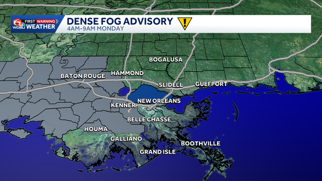 Dense fog possible for some spots Monday morning
