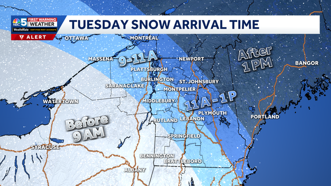 Slippery travel in Vermont, New York Tuesday with widespread snow expected
