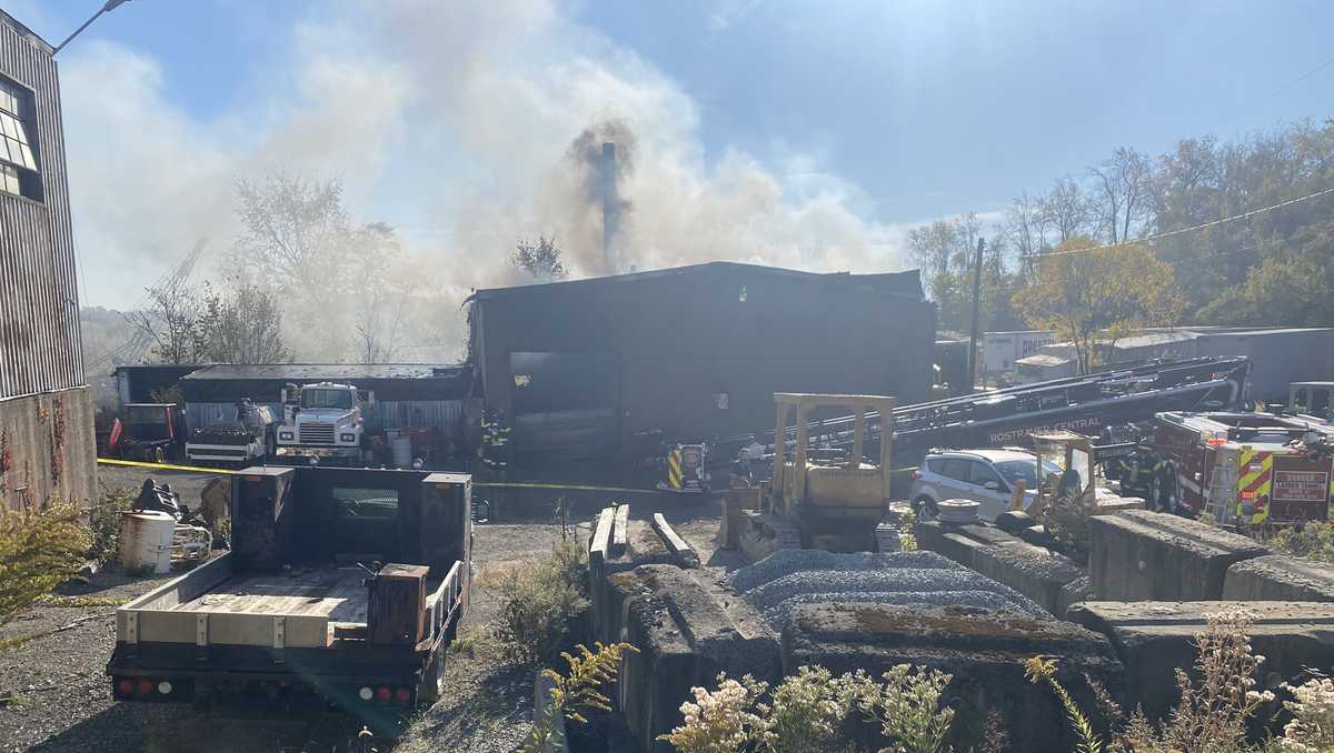 Large fire breaks out at equipment storage facility in Forward Township