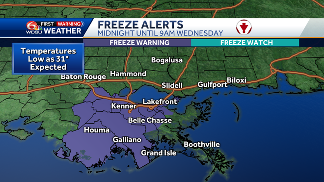 Freeze Warning in effect Wednesday morning