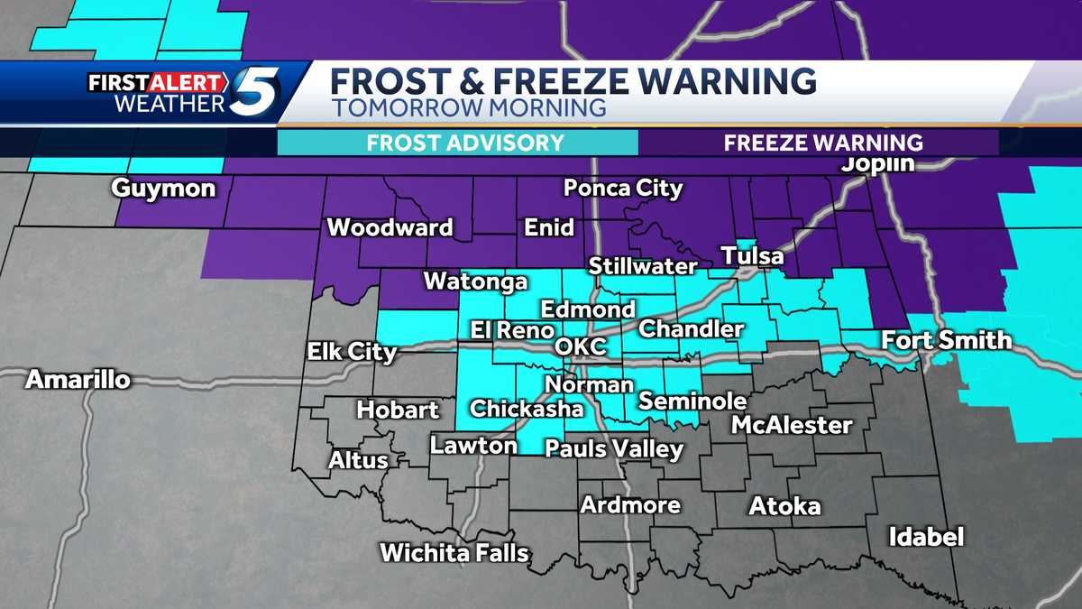 FORECAST: Much of Oklahoma under freeze warning, frost advisory