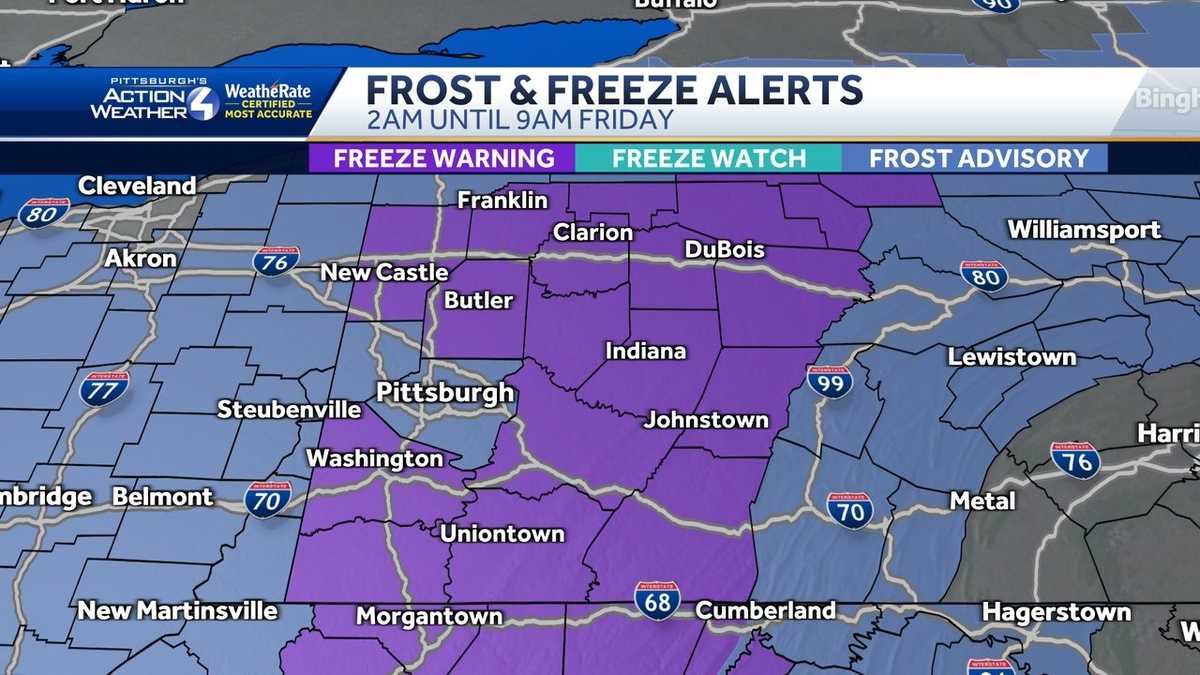 Western Pennsylvania under Freeze Warning, Frost Advisory