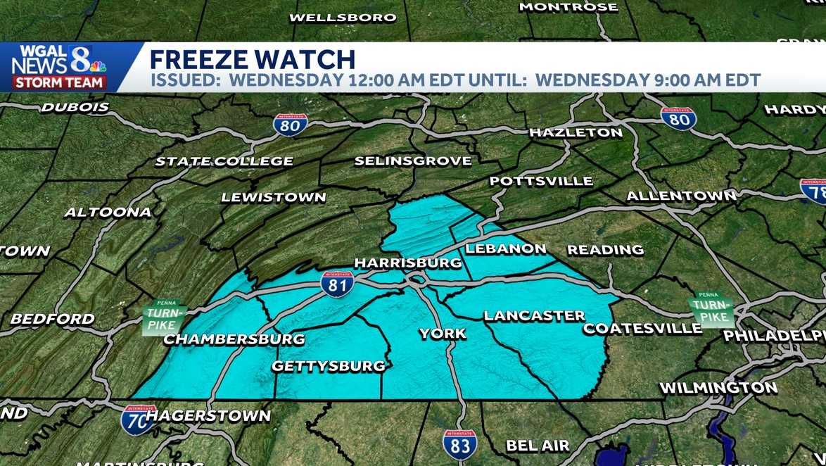 Freeze watch issued for parts of South-Central Pa.