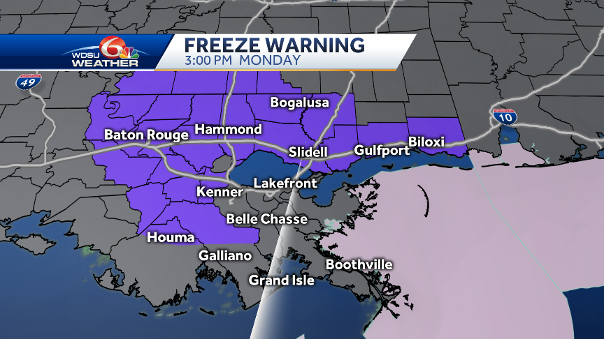 Freeze warning issued for parts of southeast Louisiana, Mississippi