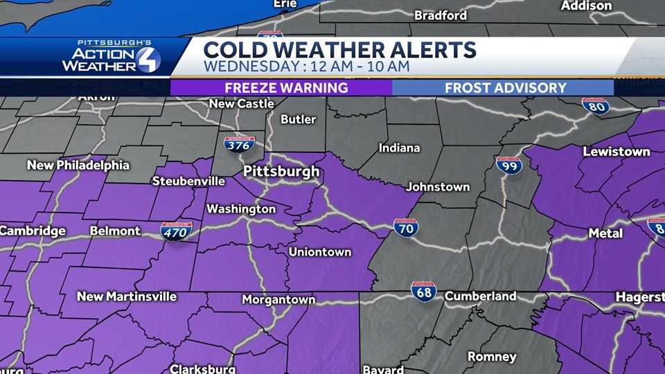 Freeze warning in effect for parts of the Pittsburgh area tonight