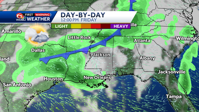 New Orleans Louisiana weather forecast high temp rain chances