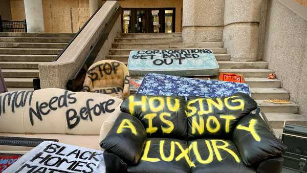 Furniture left at Hall of Justice to send a message about evictions ...