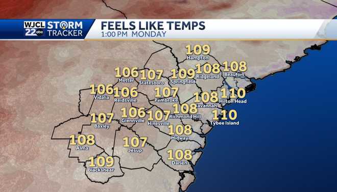 Savannah: Heat Advisory with feels like temperature near 108°