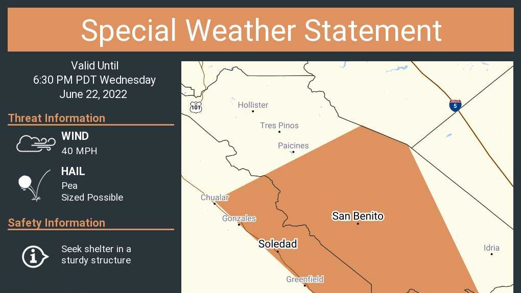 Lightning, thunderstorms and hail developing in south Monterey County