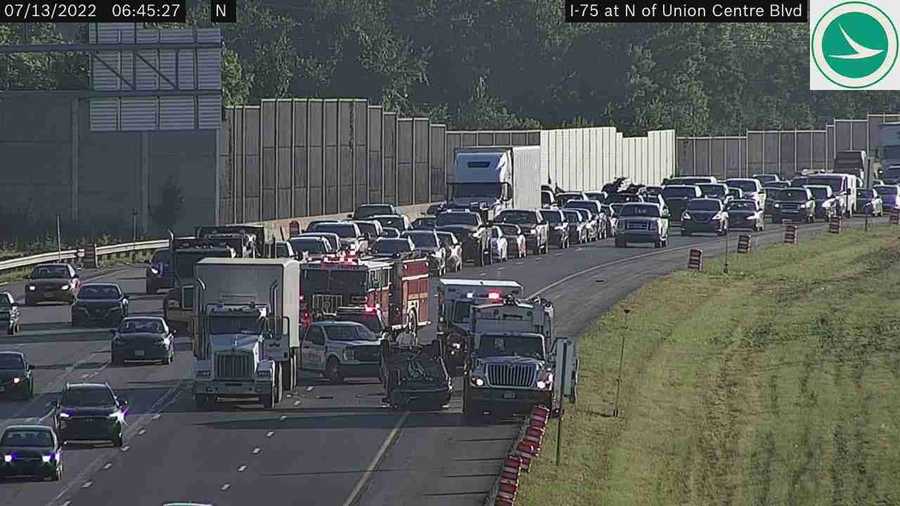 A serious crash is blocking lanes along southbound I-75
