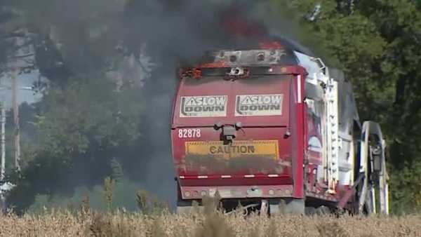 Garbage truck fuel by natural gas bursts into flames in Harrison