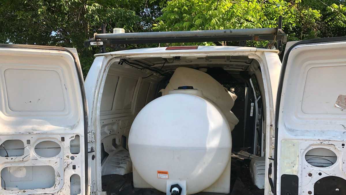 Van discovered leaking gas from 200-gallon storage tank
